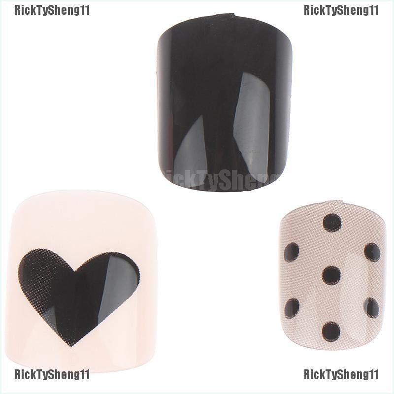 [cod]rts 24pcs French Dark System False Nails Art Acrylic Full Cover