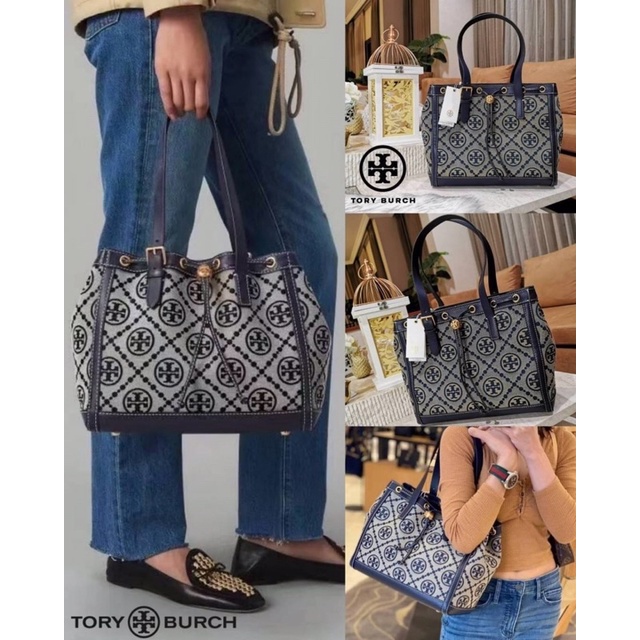 TORY BURCH FACTORY MONOGRAM JACQUARD TOTE BAG | Shopee Thailand