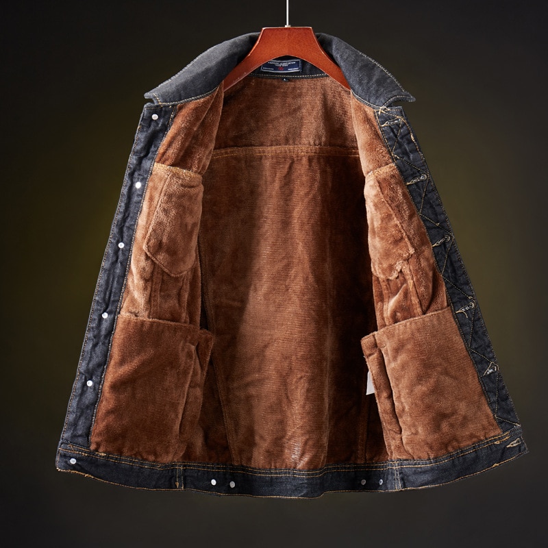 Please COD Winter Men Thick Jackets and Coats Warm Fleece Denim Jacket ...