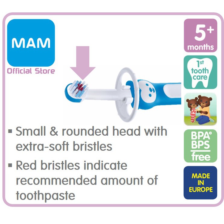 MAM แปรงสีฟันสำหรับเด็ก 5 เดือน ขึ้นไป พร้อมที่กันแปรงลงคอD291 - mambabythailand - ThaiPick