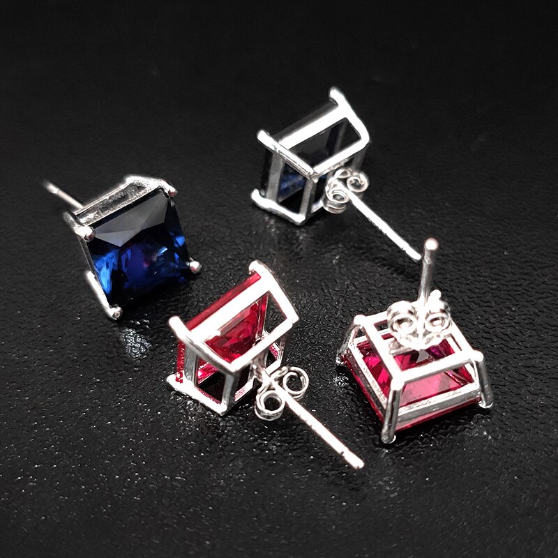 925 silver mutil color square shape 8mm single cubic zirocnia stone ear ...