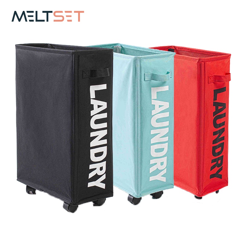 ตะกร้าซักผ้าFoldable Dirty Laundry Basket with Caster Wheels ortable ...