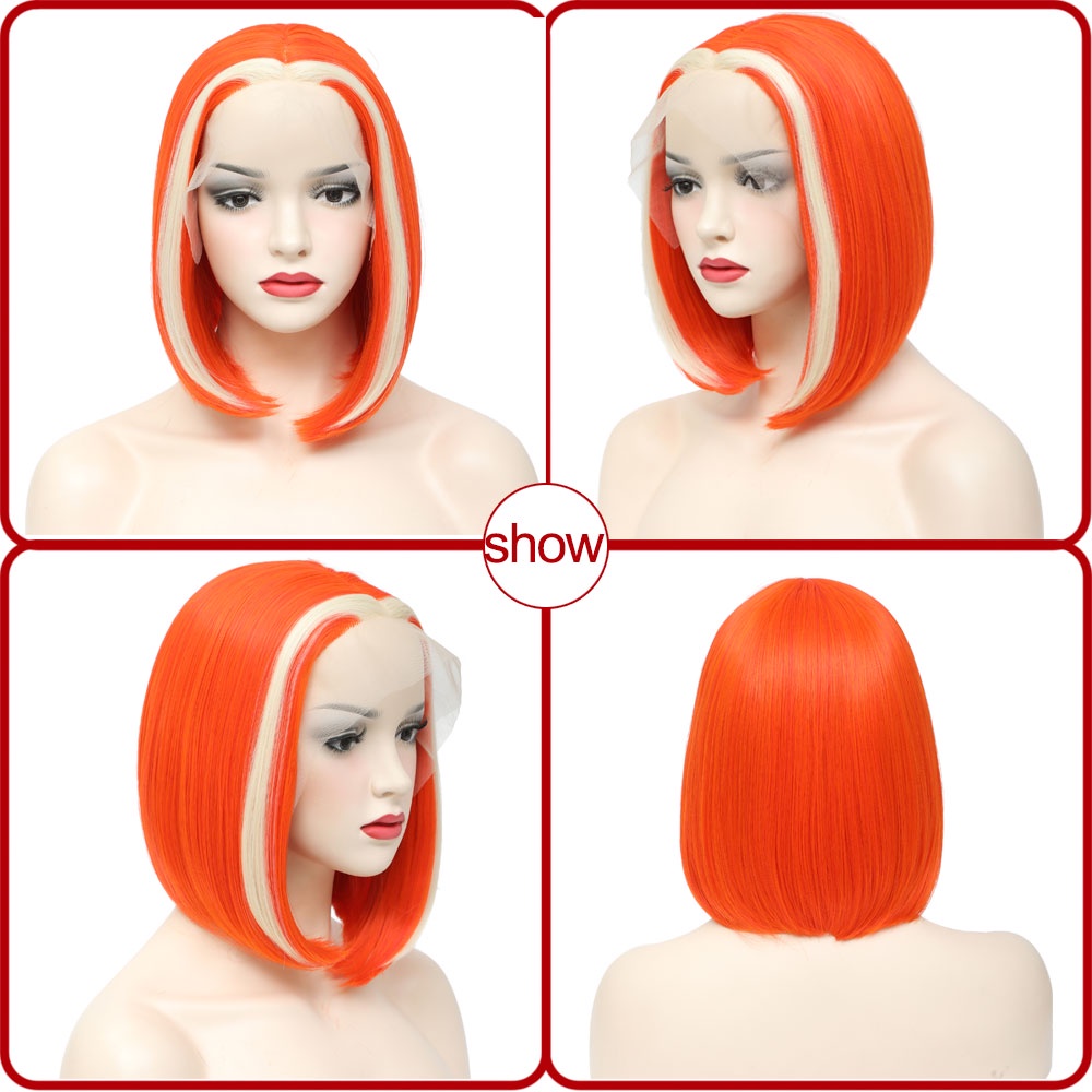 Orange Ginger Synthetic Lace Front Wig Short Bob Wig Transparent Balck ...