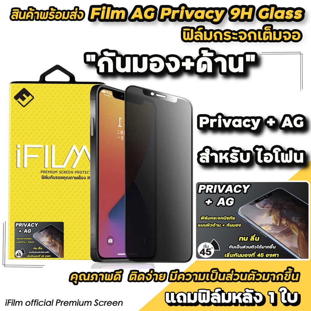 HOT iFilm ฟิล์มกันมอง เต็มจอ ด้าน AG กันมอง สำหรับ ไอโฟน 14ProMax ...