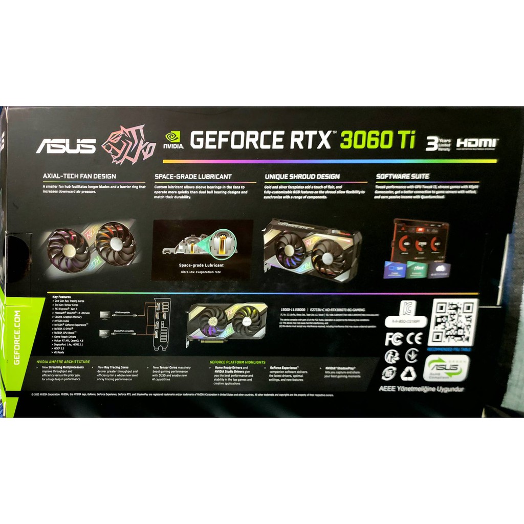 การ์ดจอ ASUS KO RTX 3060TI OC EDITION 8GB GDDR6 ของใหม่ ไม่โดนไฟ ไม่แกะ ...