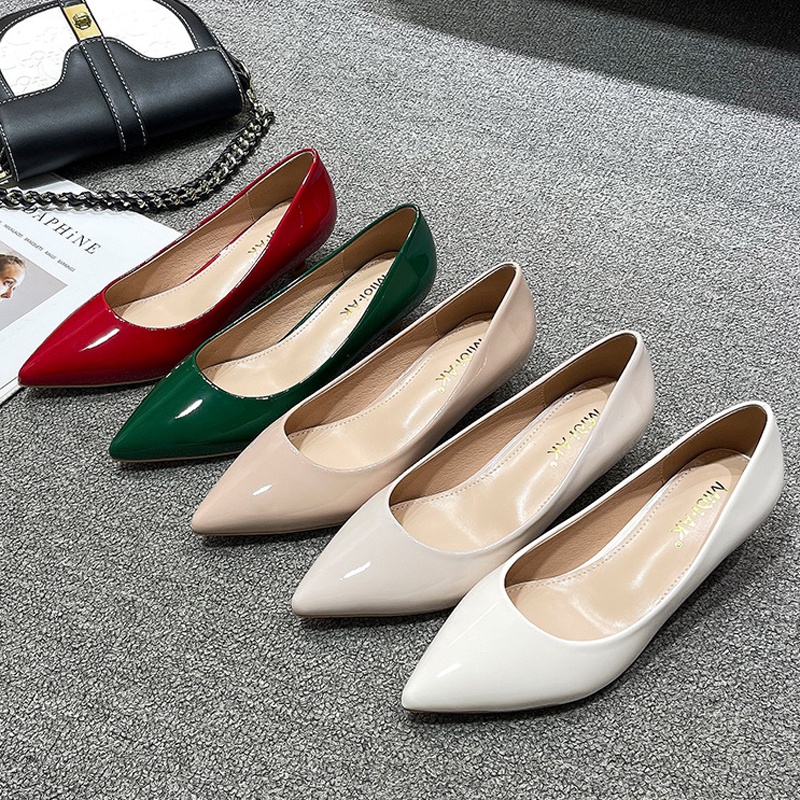 Women Small Kitten High Heels Shoes Brief Shiny Leather Pumps Low Heel ...