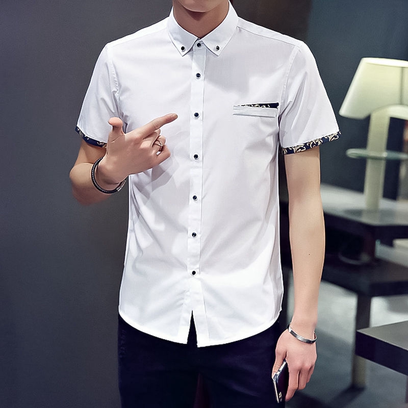 Summer Print Short Sleeved Shirt Mens Body Style Korean Trend Handsome