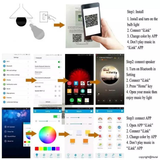 หลอดไฟเพลงApp ilink Bluetooth 4.0 E27 สมาร์ท RGB ลำโพงบูลทูธไร้สาย โคม ...