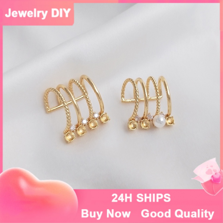 เครื่องประดับ DIYคลิปหนีบหู ประดับลูกปัดคริสตัล ไข่มุก สีทอง 14k DIYต่างหูเครื่องประดับต่างหู ...