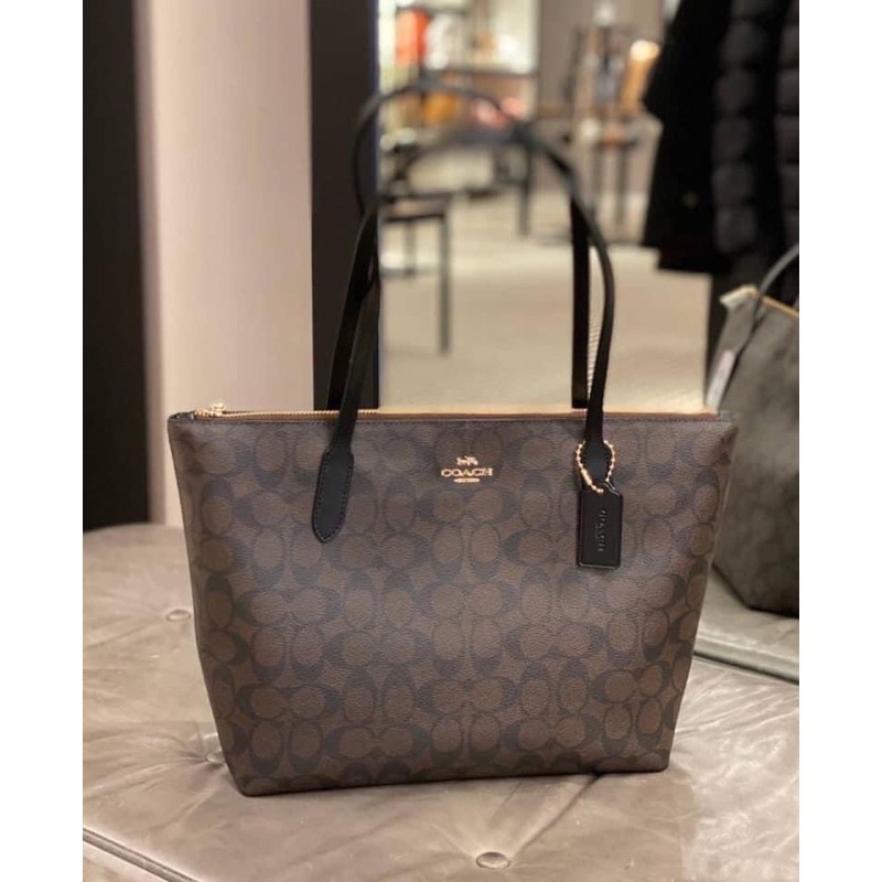 พร้อมส่ง แท้ New Coach ZIP TOP TOTE IN SIGNATURE CANVAS (COACH 4455 ...