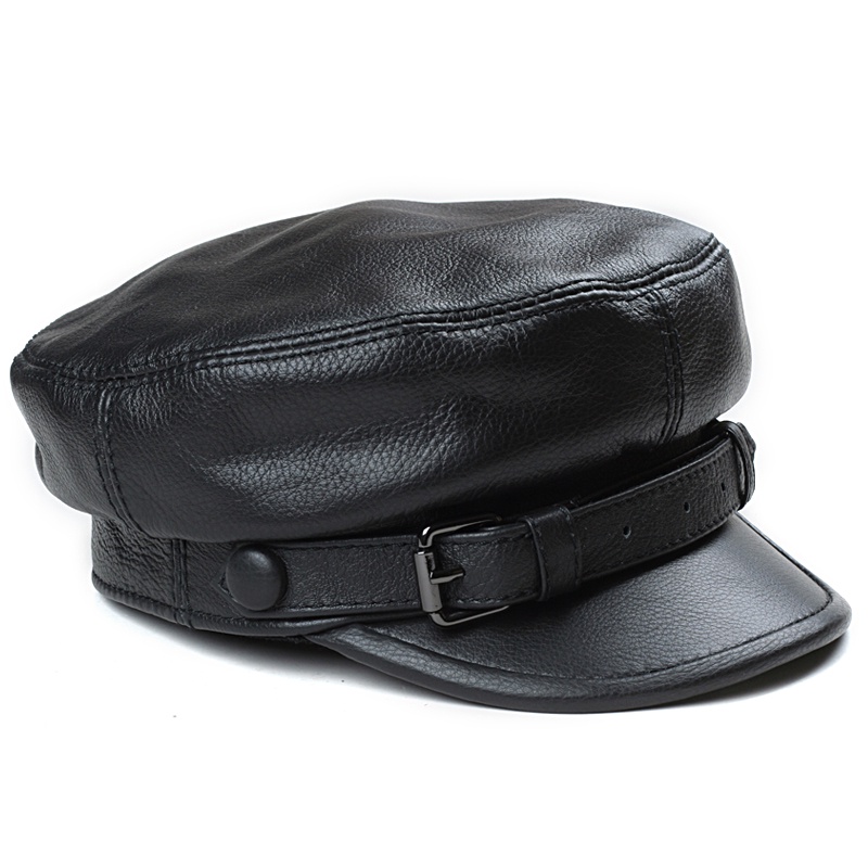 True Head Leather Autumn And Winter Polish Military Cap Men39s And ...