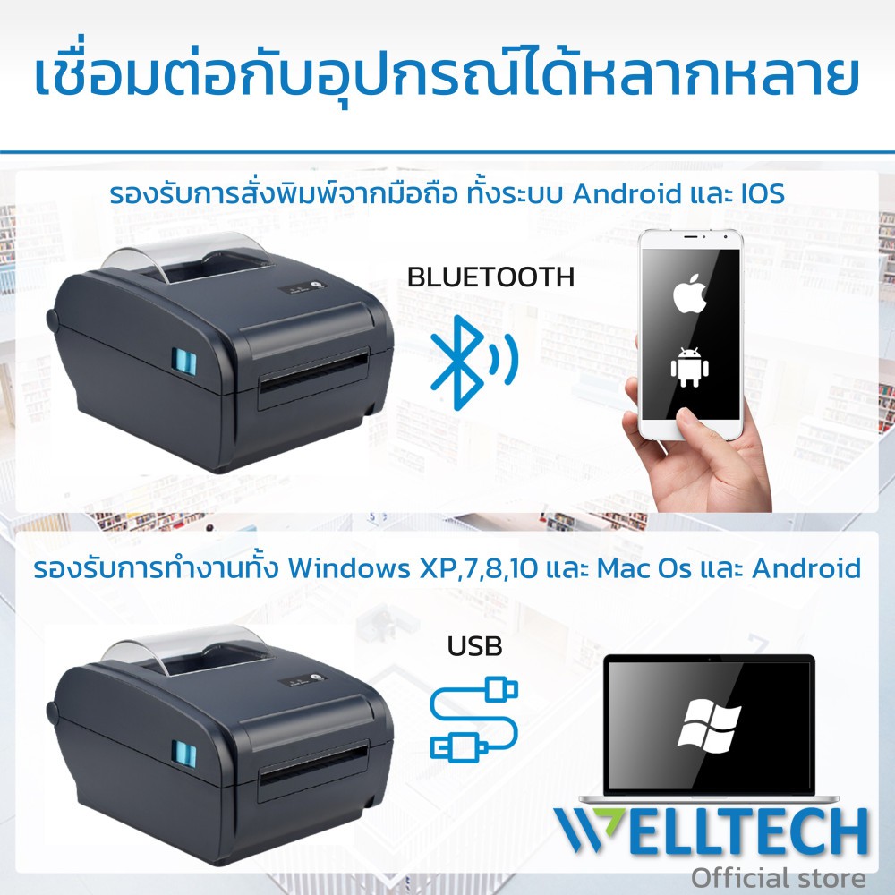 เครื่องพิมพ์ใบปะหน้าพัสดุ ฉลากสินค้า ฉลากยา บาร์โค้ด WELLTECH รุ่น POS ...