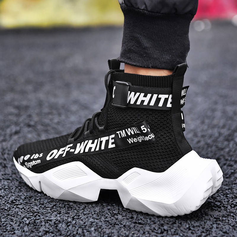 Men's Breathable Flying Woven Socks Shoes Thick Bottom Running Shoes ...