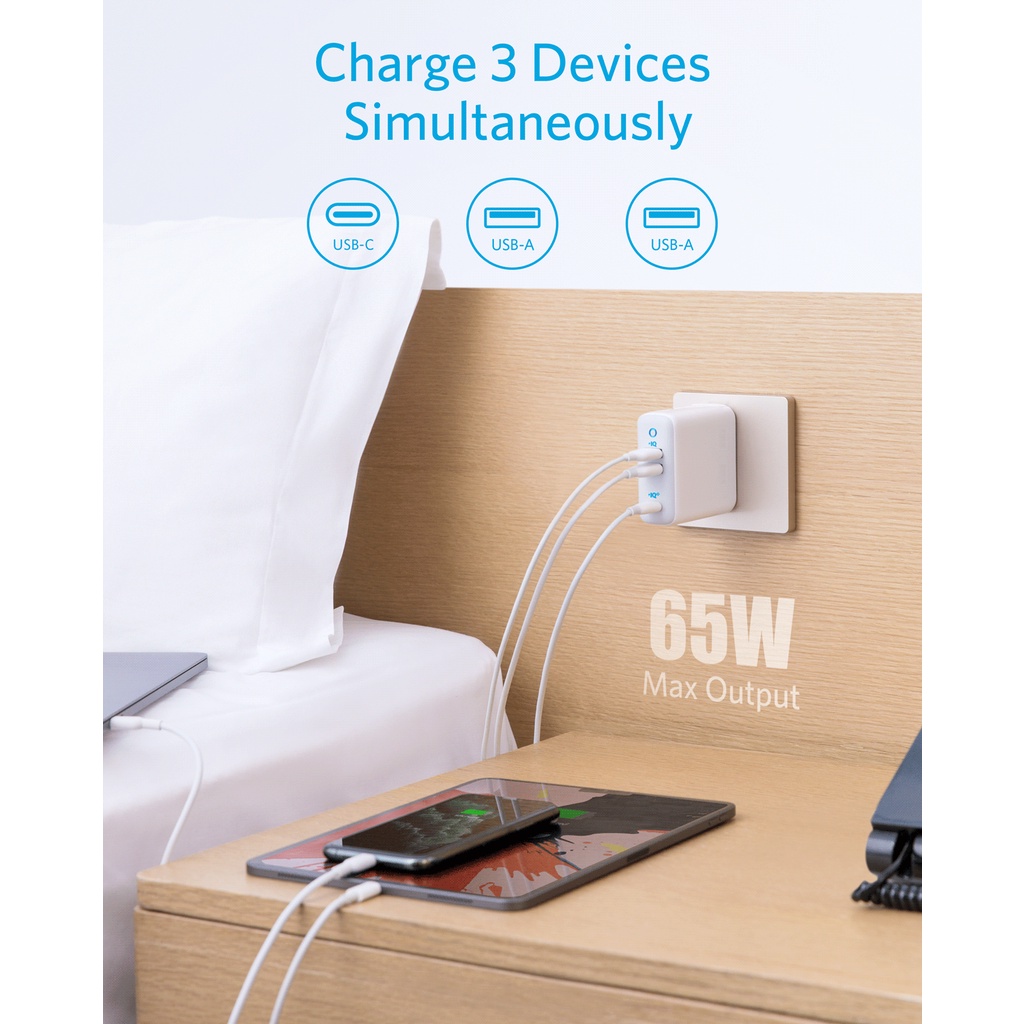 Anker 65W PIQ 3.0ampGaN Type C Charger with a 45W PD Port PowerPort III ...