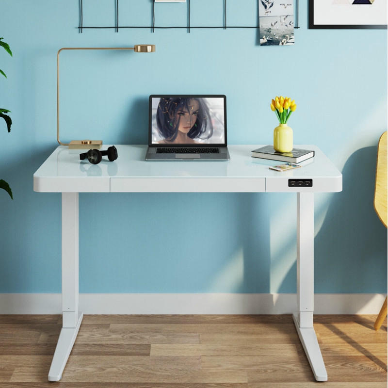 Hollin21 Smart Core Electric Lift Table Computer Desktop Table Home Bedroom Tempered Glass ...
