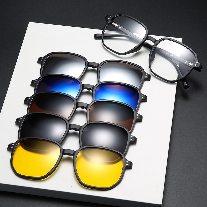 5 PACK Clip-on Sunglasses Polarized 1 Square Eyeglass Frames Mens ...