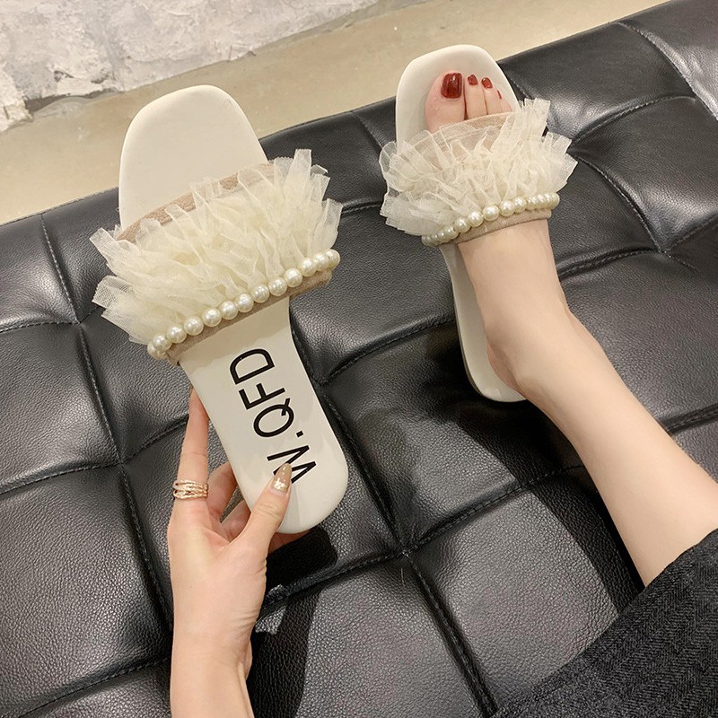 Net red slippers female fairy wind wear 2020 summer new flat bottom ...