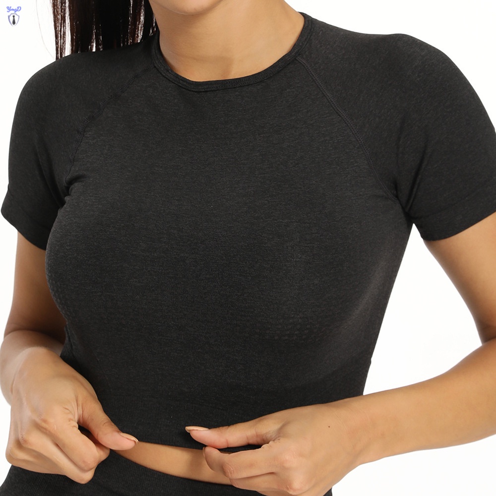 Short Yoga Top Sleeves Crop Tank Breast Lifting Sports Bra and seamless ...