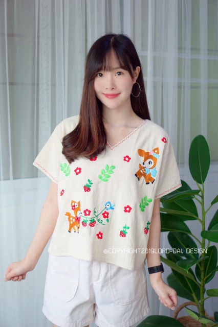 เสื้อผ้าฝ้ายปักกวางน้อยสุดน่ารัก - nussara_30 - ThaiPick