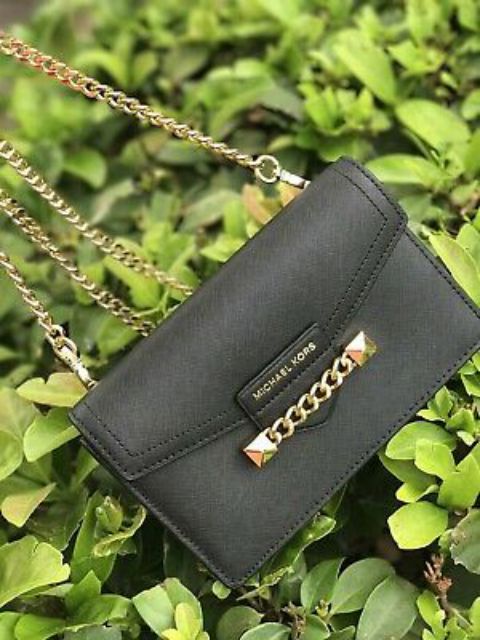 Michael Kors Karla Leather Wristlet Chain Crossbody Bag - nazzilla ...