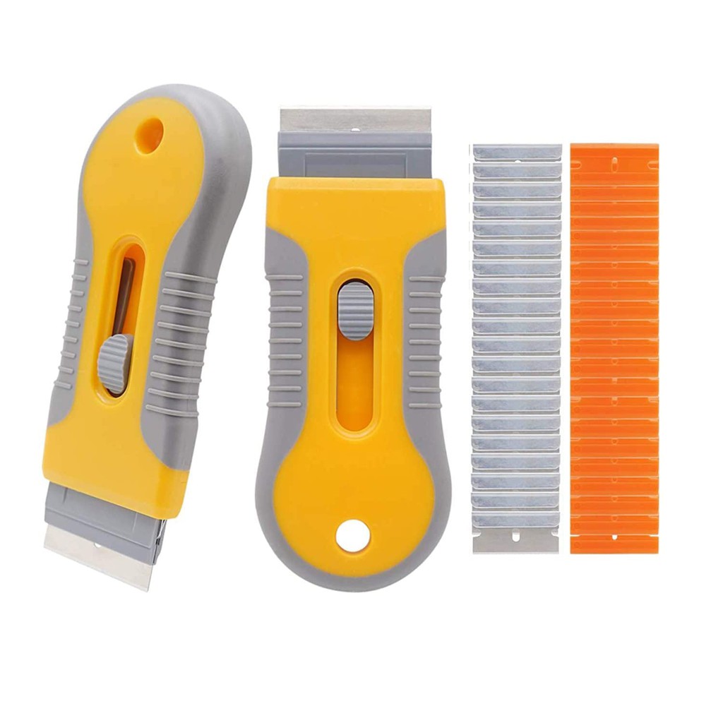 2 Razor Scrapers + 40 Blades Scraping Tool Car Window Glass Sticker ...
