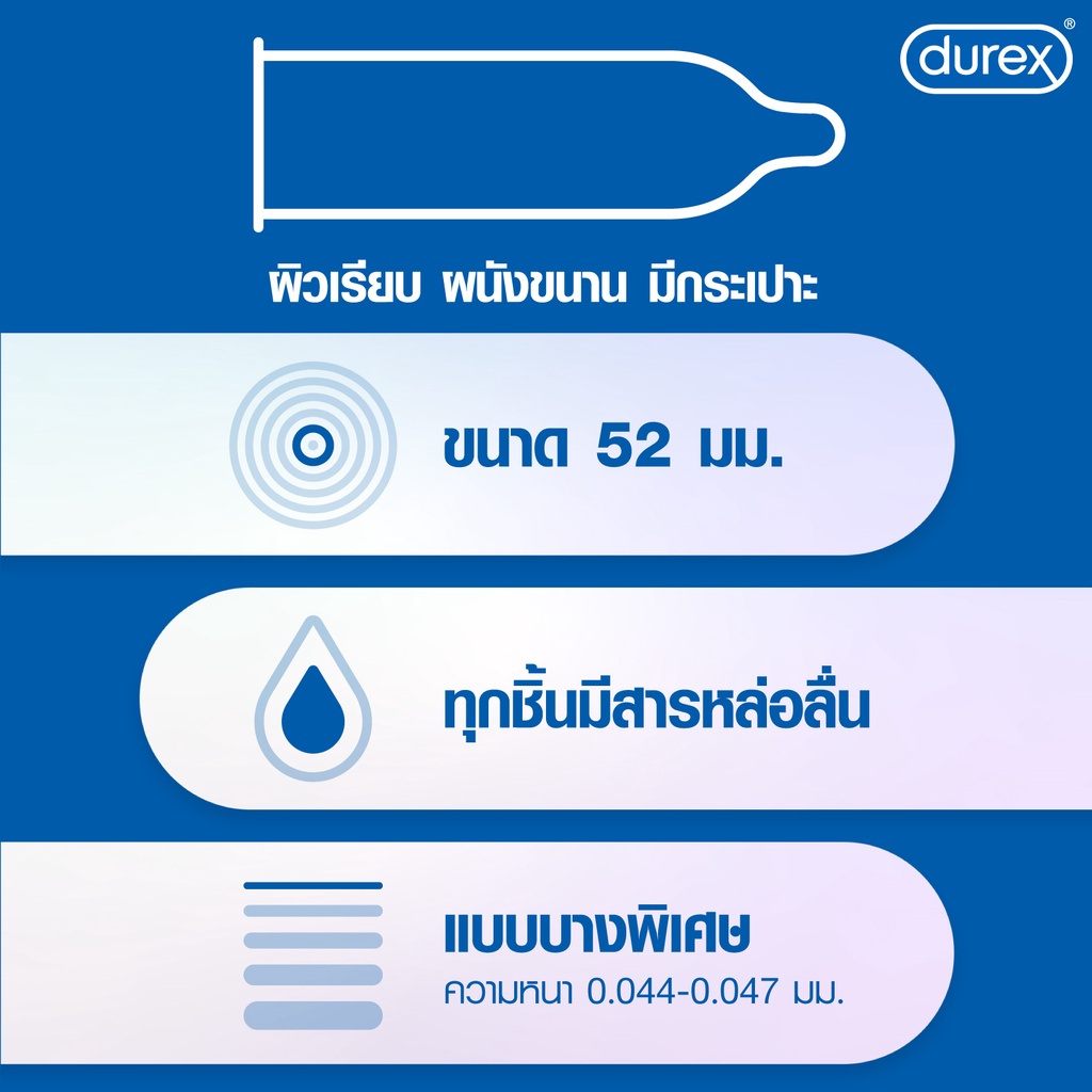 Durex ดูเร็กซ์ แอรี่ ถุงยางอนามัยแบบบาง ผิวเรียบผนังขนาน ถุงยางขนาด 52 ...