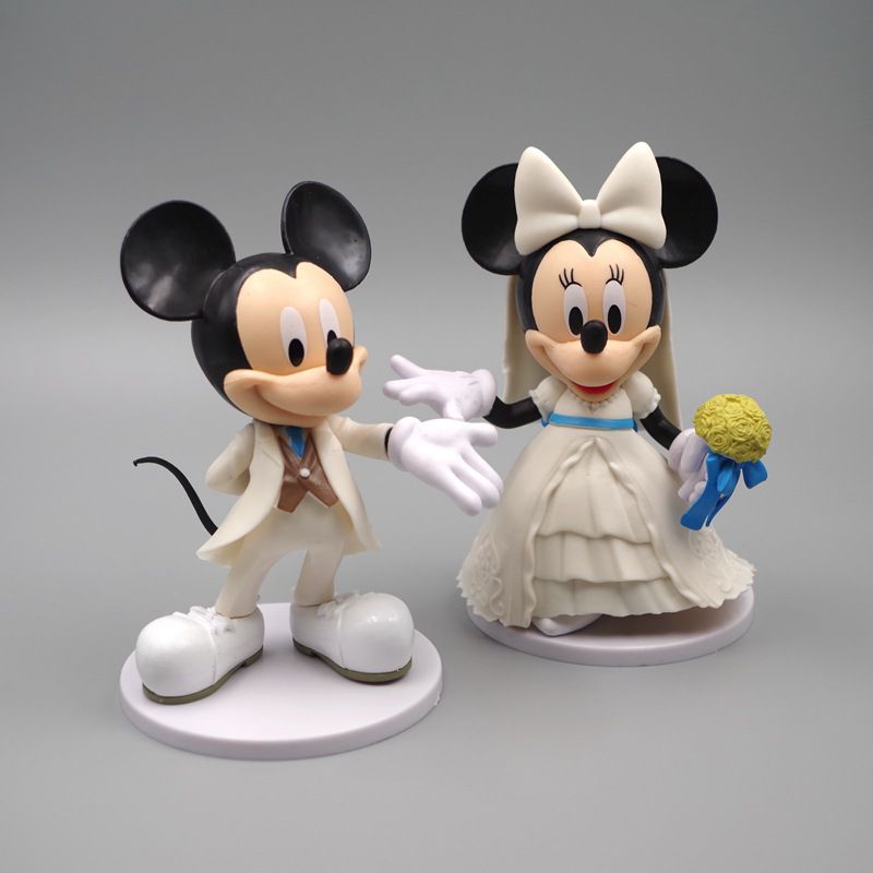 2pcs Disney Mickey Minnie White Wedding Dress Figure Doll Cake Topper ...