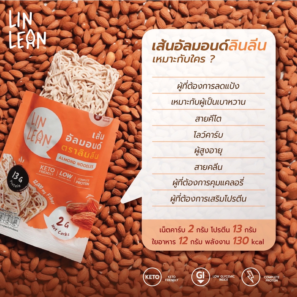 เส้นอัลมอนด์ Lin Lean ไร้แป้ง ไร้น้ำตาล Almond Noodles คีโต โลว์คาร์บ ...