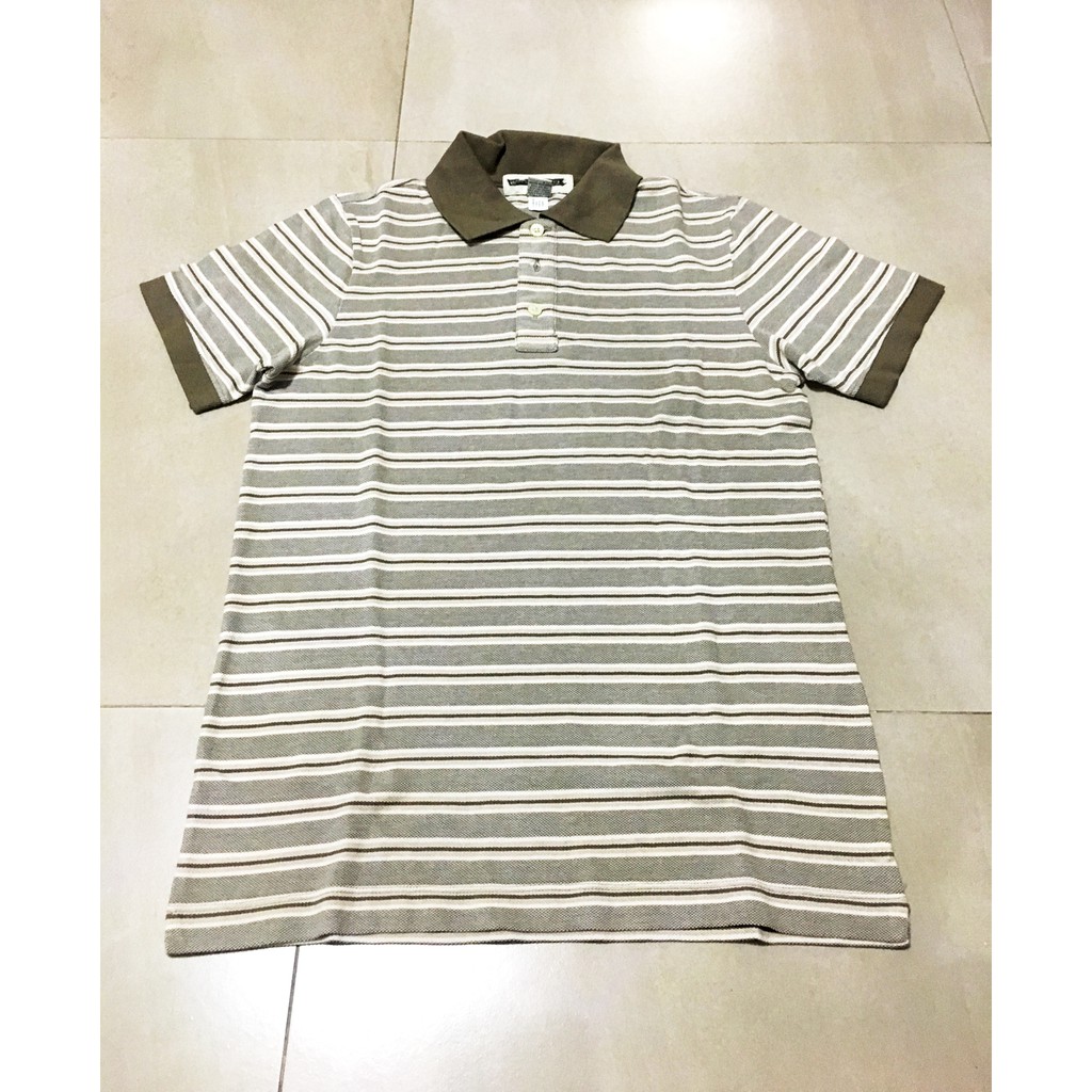 NEW Banana Republic Mens Green Striped SS Button Placket Pique Polo ...