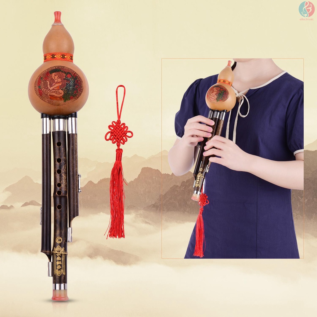 ขลุ่ยไม้ไผ่สีดํา C-Key Hulusi 3 เสียงสําหรับผู้เริ่มต้นเครื่องดนตรีจีน ...
