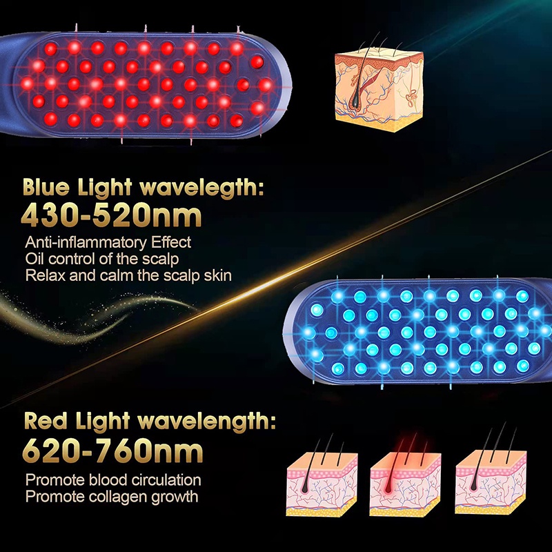 EMS Vibration Head Massage Comb Electric Laser RF Red Blue Light Hair ...
