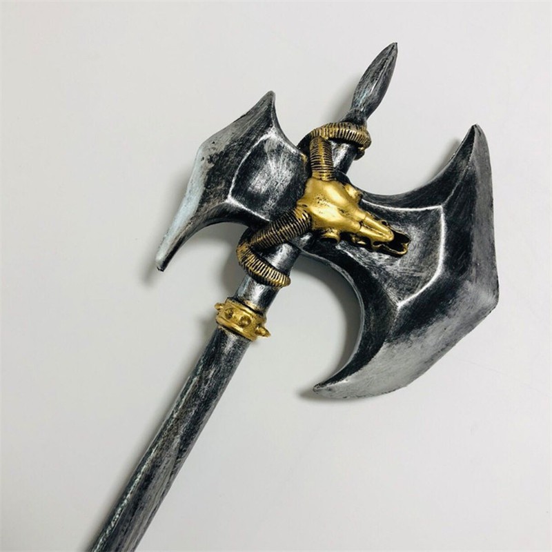 1:1 Cosplay Weapon Prop Medieval Gold Crown Sheep War Axe Movie Anime ...