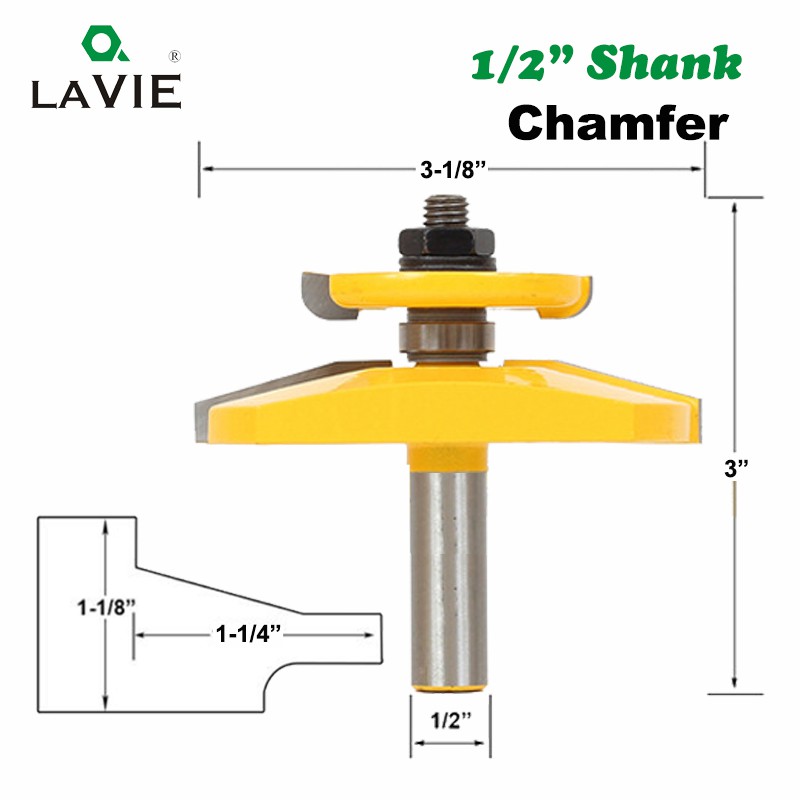 1/2” Shank 3 Bits 15 Degree Chamfer Cabinet Door Tenon Cutter Rail ...