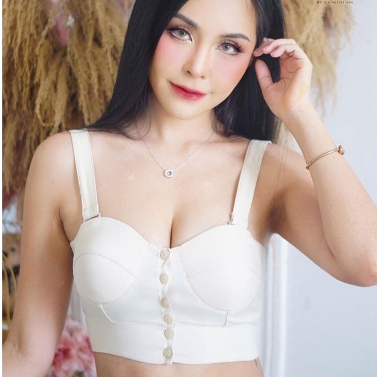 CropBra Narichiiของแท้ ครอปบรารุ่นกระดุมหน้า ใส่แทนเสื้อใน ไร้โครง เก็บเนื้อล้นใต้รักแร้ ปีกหลัง ...