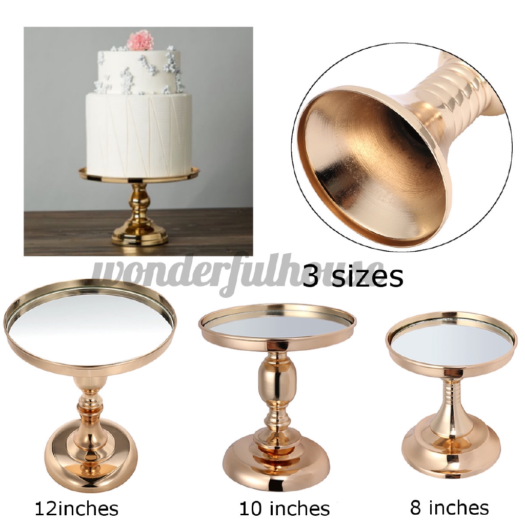 Gold Plated Mirror Cake Stand Round Chrome Metal Wedding Display ...