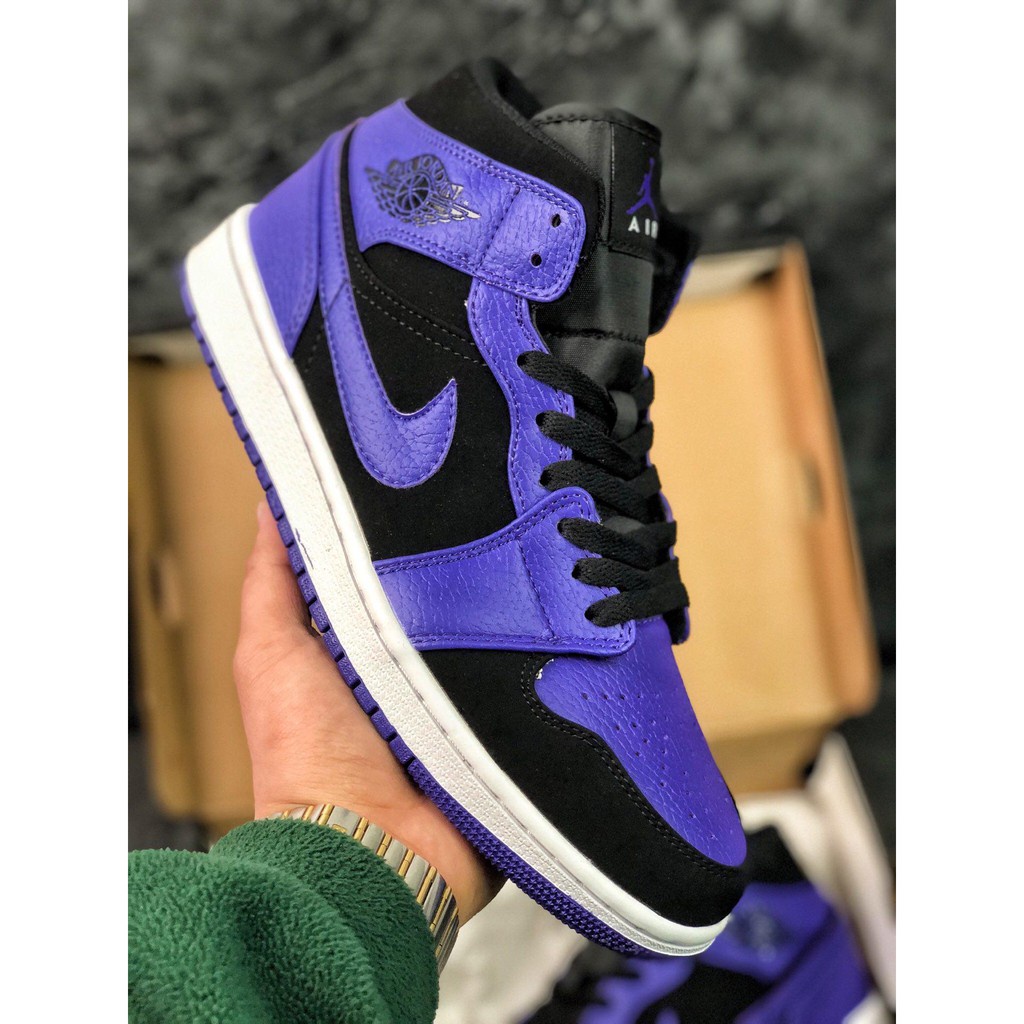 Nike Air Jordan 1 mid aj1 8 hole Raptors Black Purple กีฬารองเท้าลำลอง ...