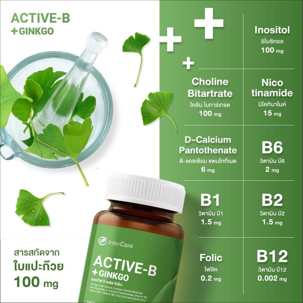 InterCare Active-b plus Ginkgo แอคทีฟ บี จิงโกะ พลัส อาหารเสริมบำรุงสมองเพิ่มความจำ สกัดจากใบแปะ ...