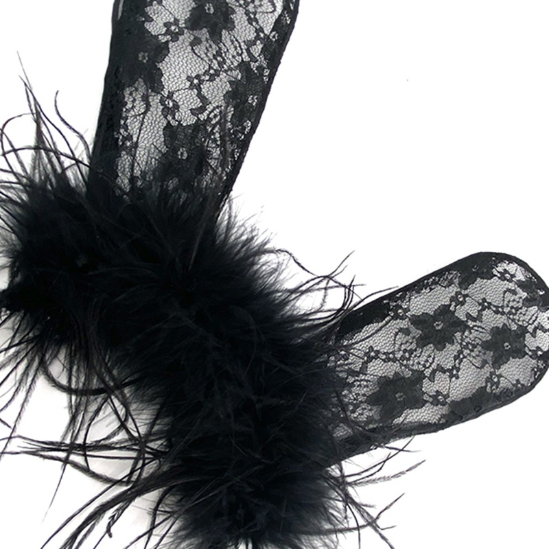 ℜ ℜ Black Lace Sexy Headbands Bunny Ears Hairband Feather Rabbit Ears