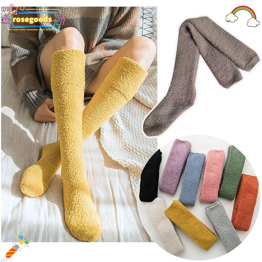 Rose T Coral Velvet Socks Women Sleep Socks Over Knee Socking Winter