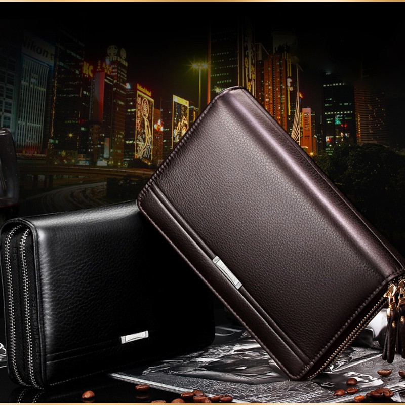 LEINASEN Double Zipper Business Men Clutch Bags Mens Leather Wallet ...