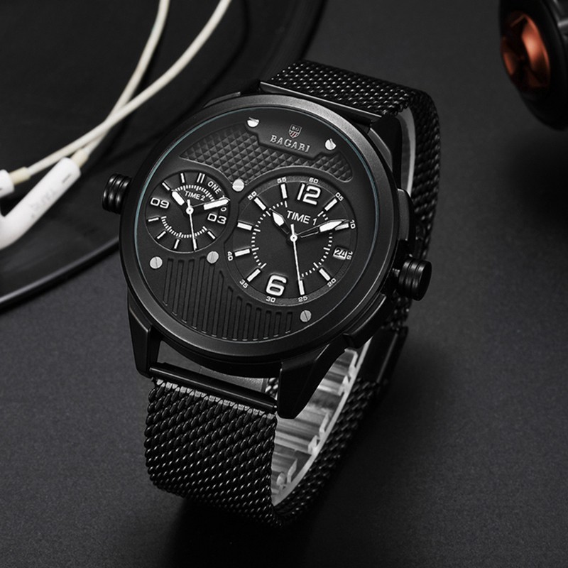 Bagari นาฬิกาข้อมือสำหรับผู้ชายสีดำมีไฟส่องสว่าง - selinevameiy.th ...
