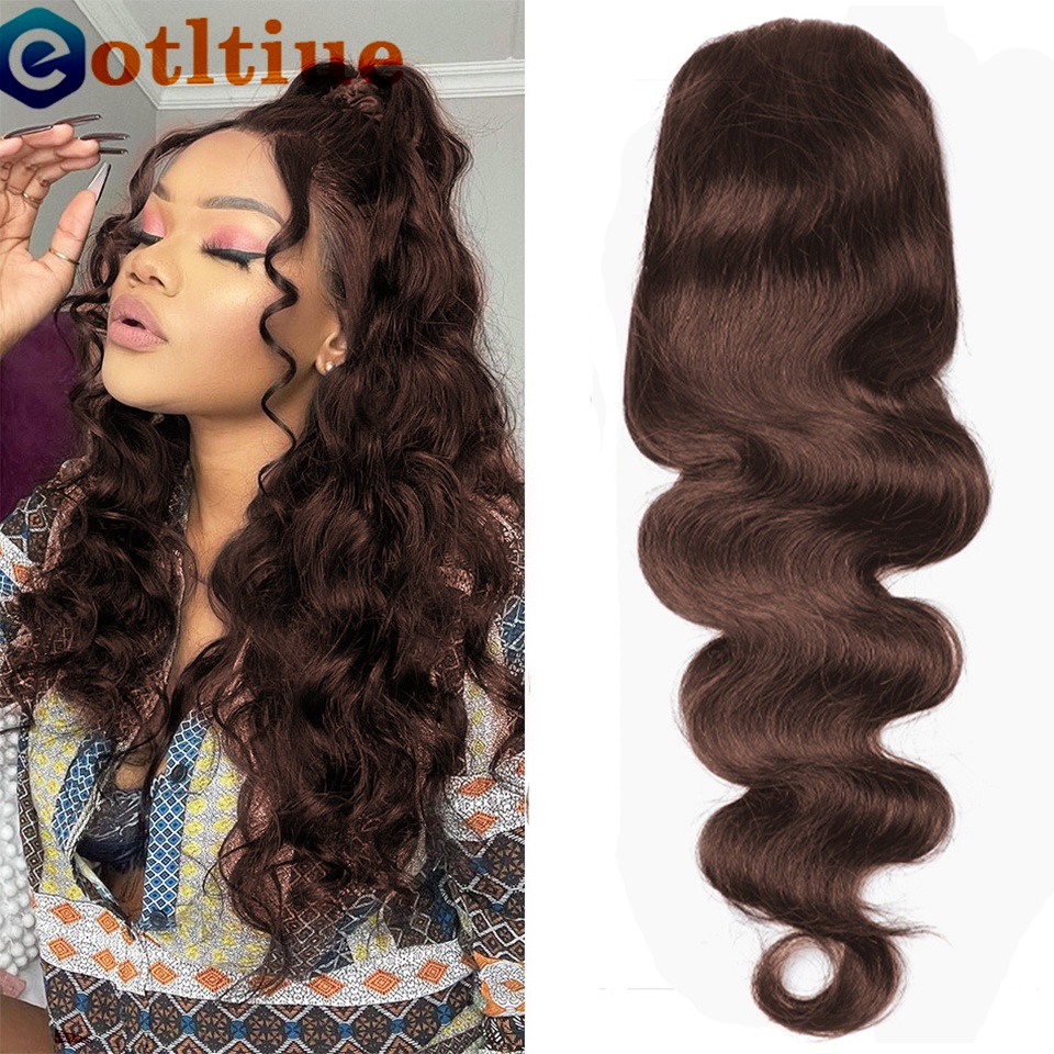 B4 Chocolate Dark Brown Colored Brazilian Remy Hair Body Wave Ponytail ...