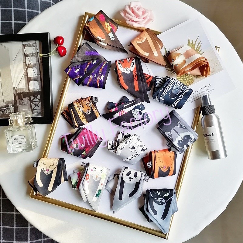 (กดสั่งจำนวน 1 ได้ 2เส้นค่ะ)ผ้าพันหูกระเป๋า Animals Twilly ผ้าผูกผม ...