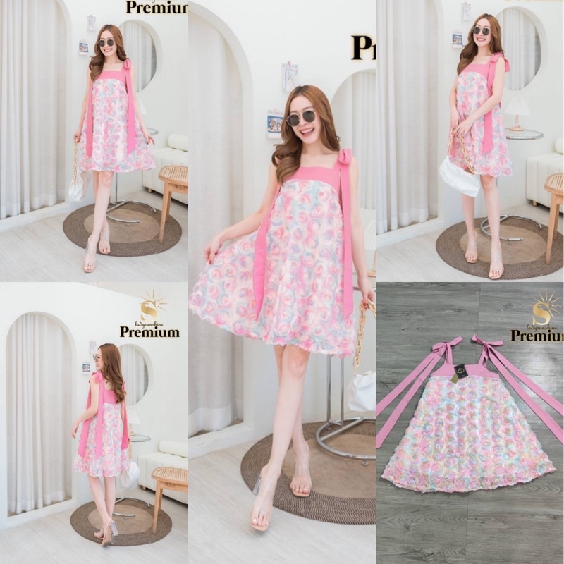 พร้อมส่ง XL 4XLป้าย Lady Sunshineมินิเดรส กุหลาบ 3D สีชมพู สวยละมุน - nicezafashion - ThaiPick
