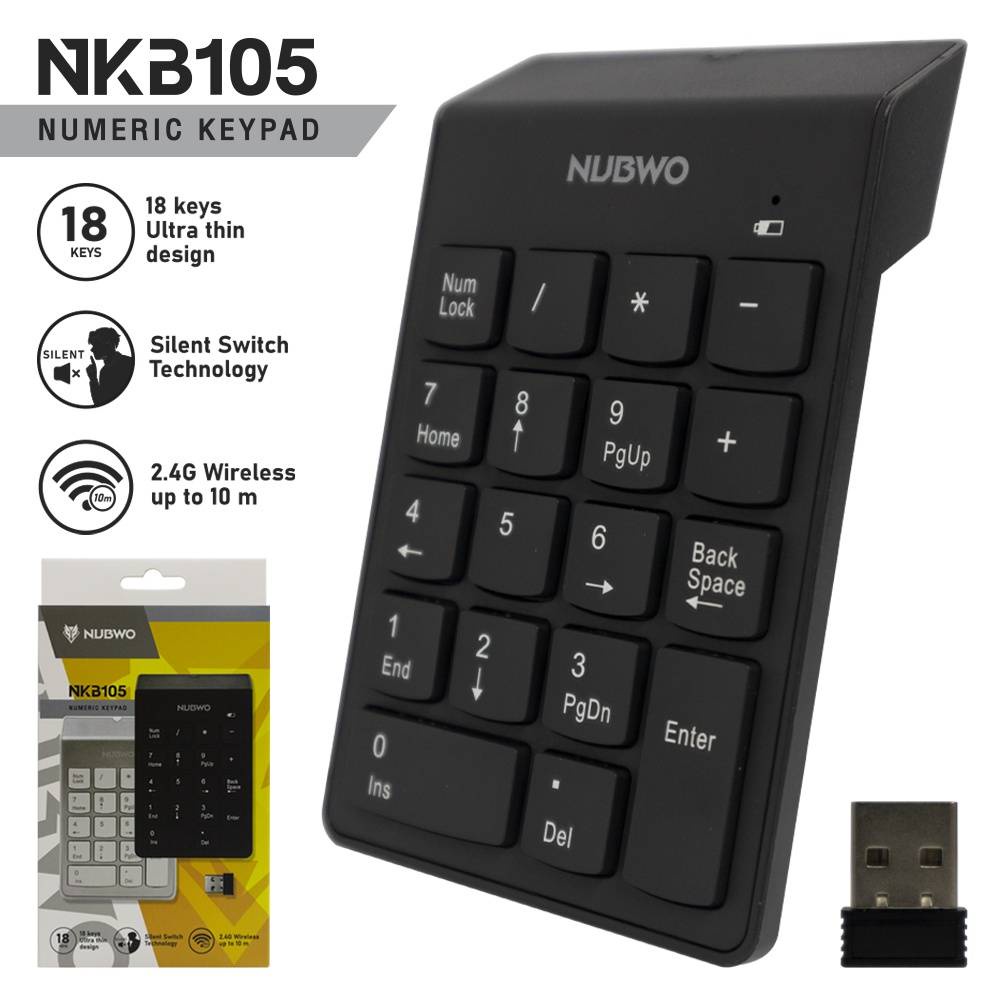 Nubwo NKB-105 Numeric Keypad Wireless Keyboard 18Keys Silent Switch แป ...
