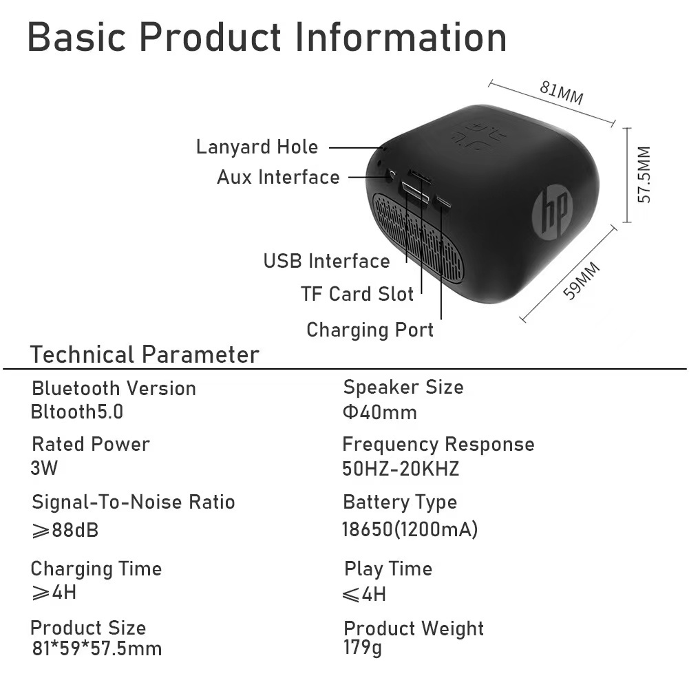 HP BTS01 ลำโพงบูลทูธรับประกัน 1 ปี Mini Wireless Bluetooth Speaker ...