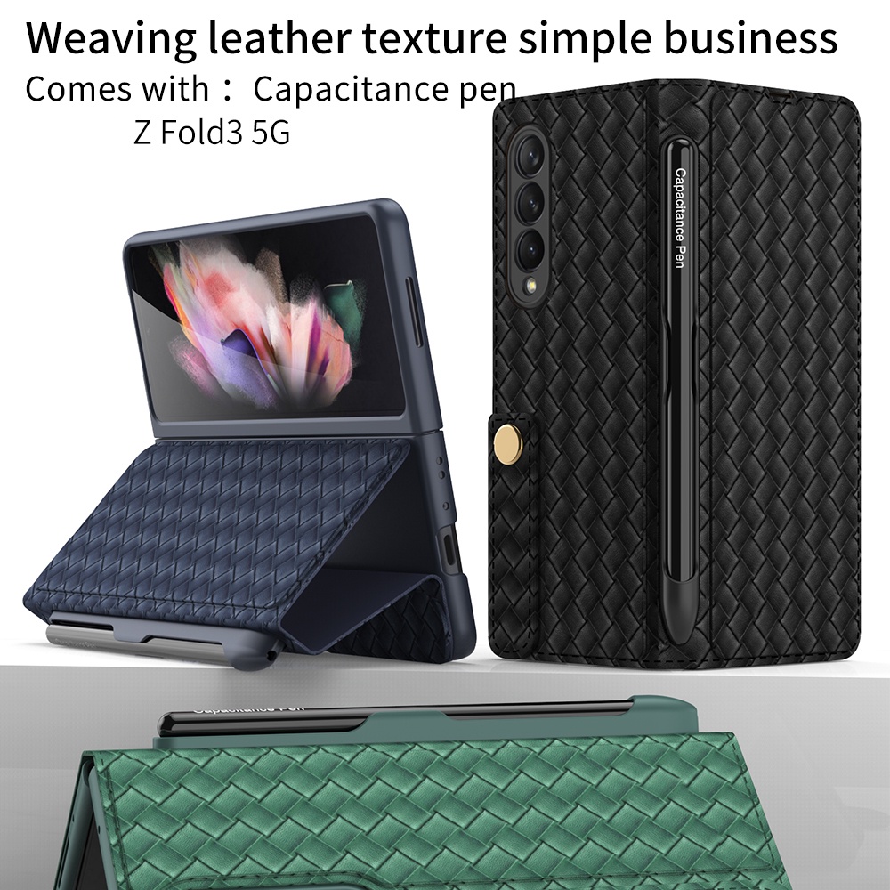 Luxury Weaving Leather Phone Cover Pen Case for Samsung Galaxy Z Fold 3 ...