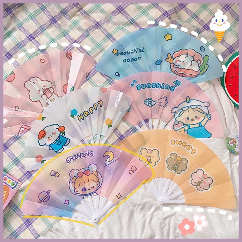 Cartoon Folding Fan Cute Small Folding Fans Portable Mini Korean ...