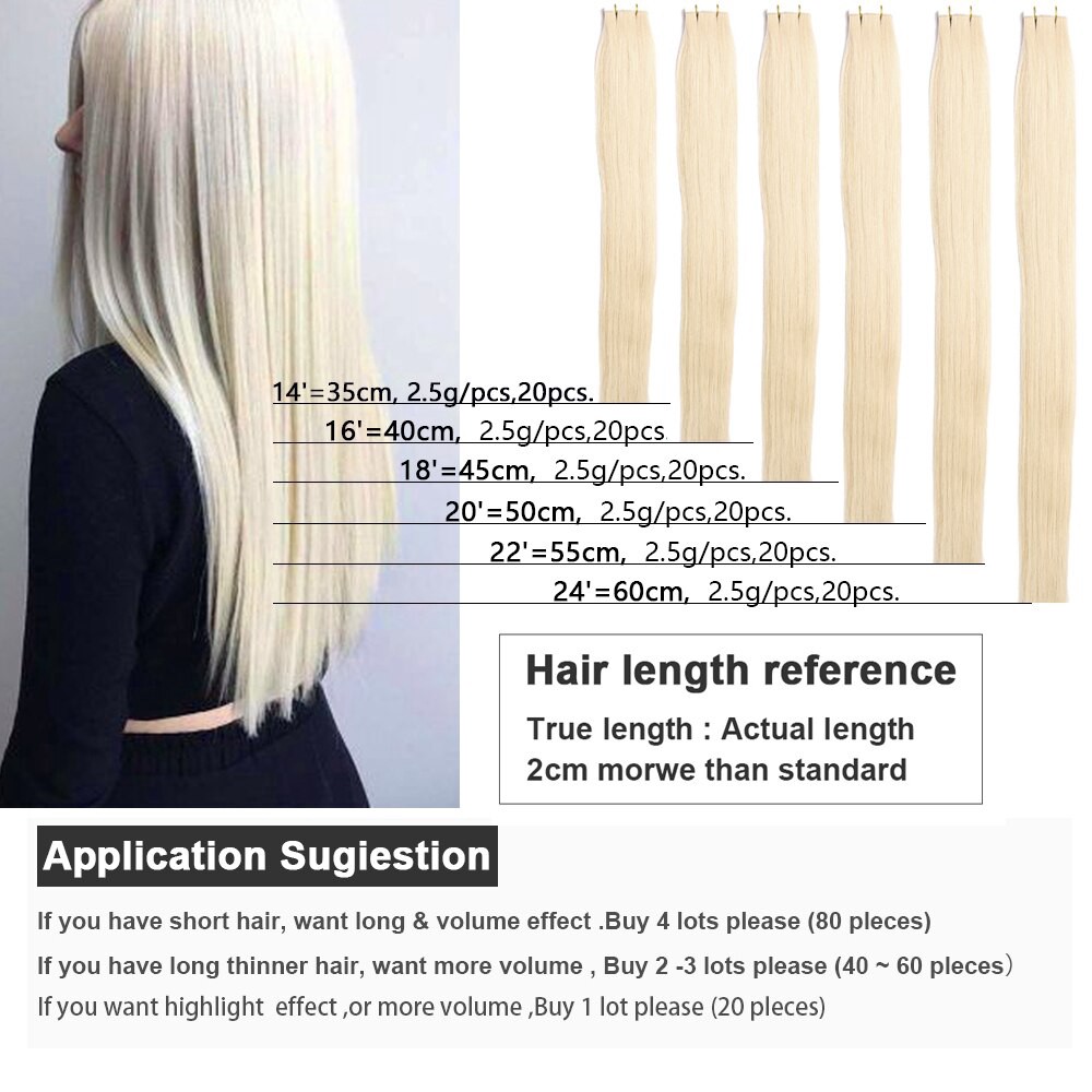 16inch 40cm Belt Hair Tape Hair PU Non-marking Nano Real Human Hair ...
