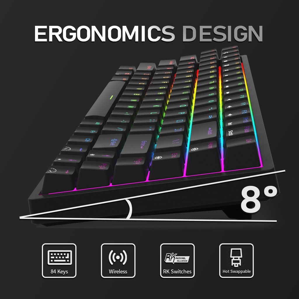 RK ROYAL KLUDGE RK84 Mechanical Keyboard 2.4Ghz Wireless/Bluetooth ...